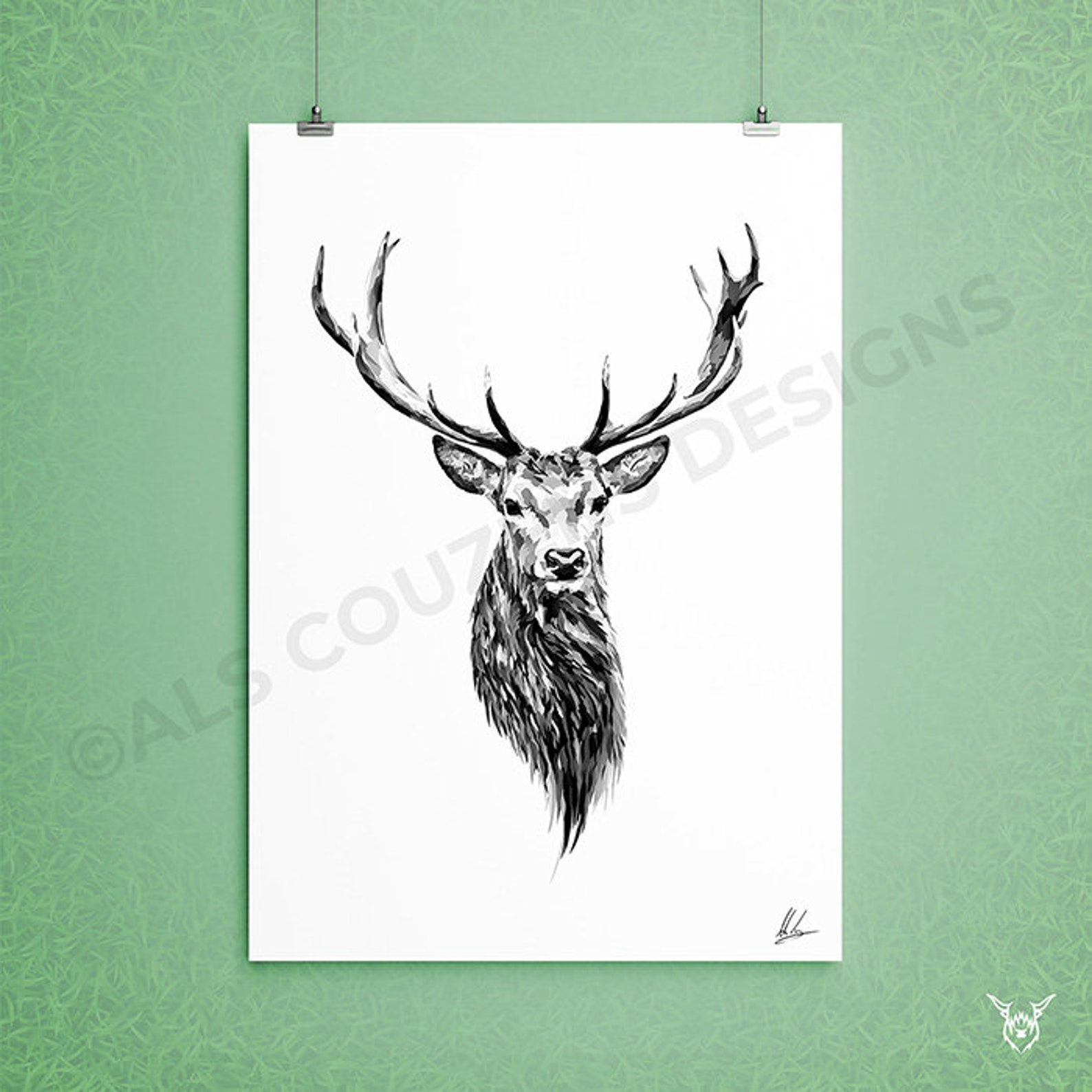 Stag Print - Stags Head Painting - Stag Head Print - Deer Print - Deer ...