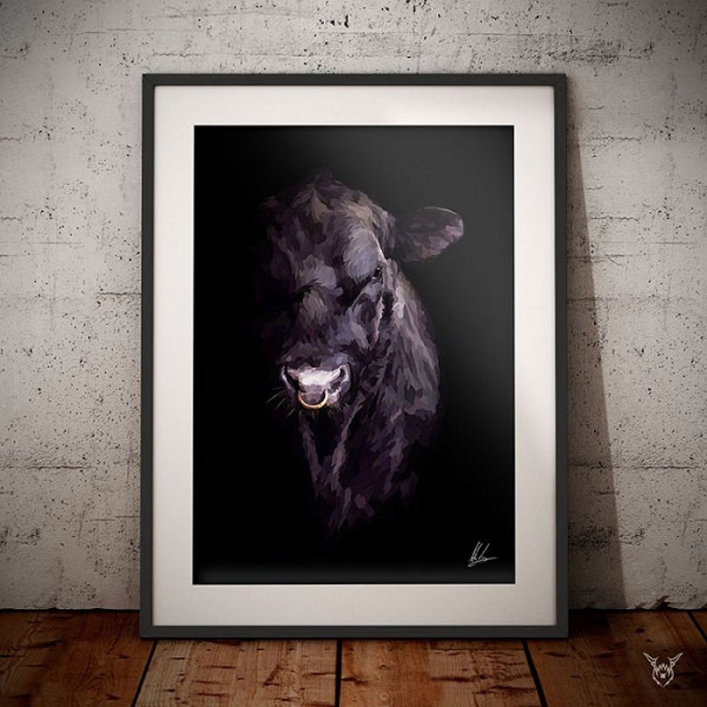 Aberdeen Angus Black Bull Painting Black Bull Print Cow | Etsy