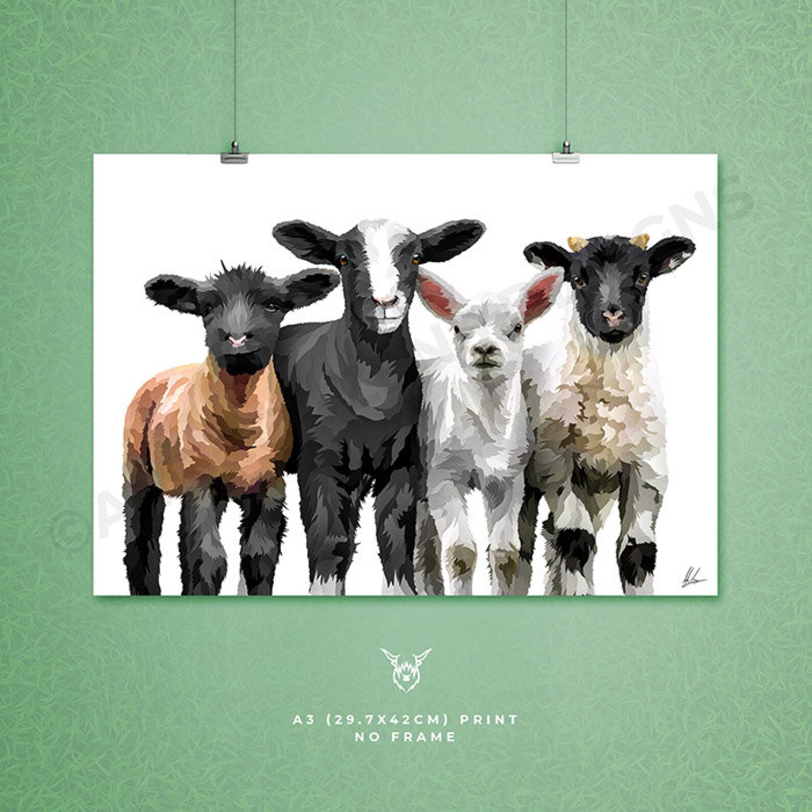 Four Lambs Painting Lambs Art Print Lambs Painting - Etsy UK