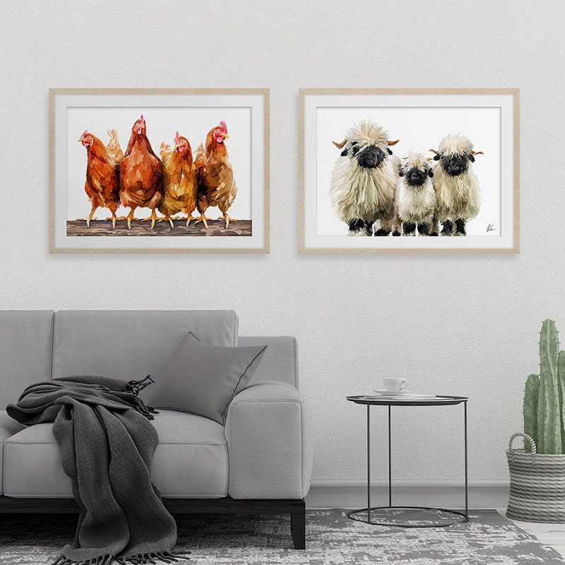 Chicken Print - Row of Chickens - Chicken Painting - Chicken ...