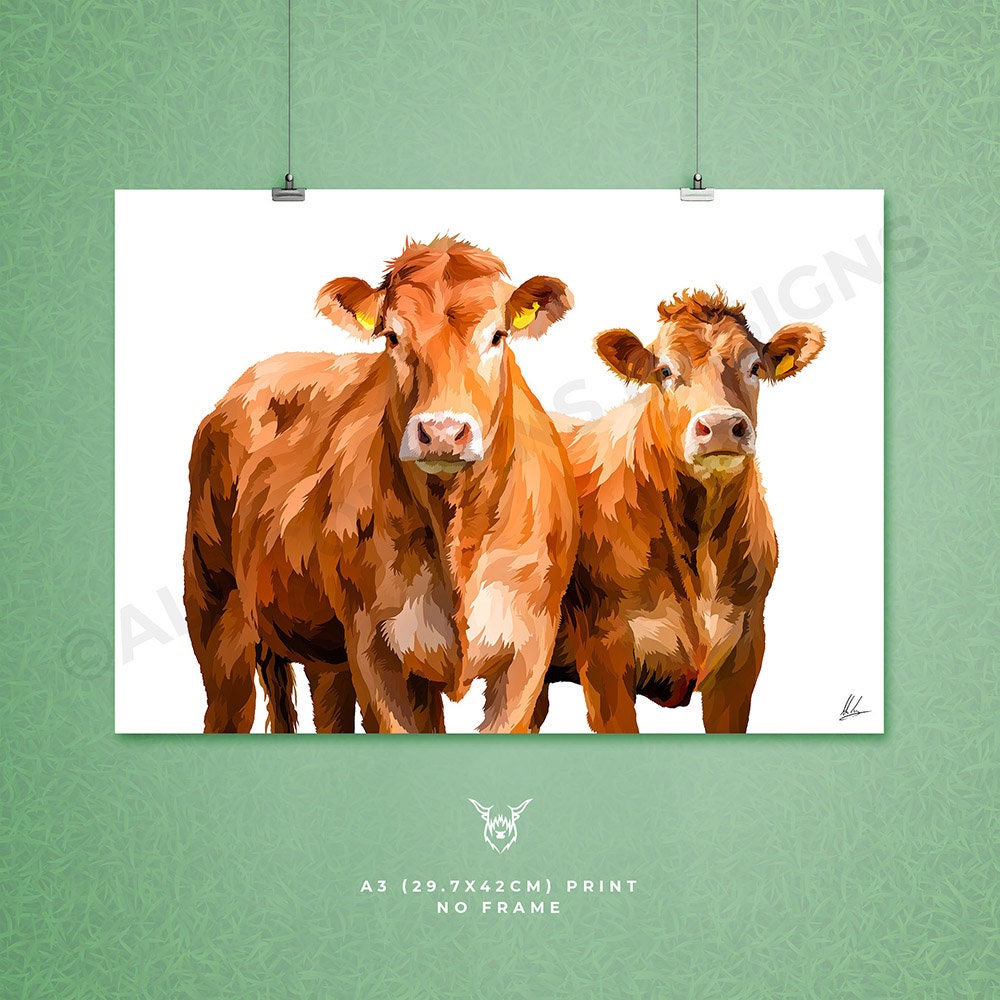 Limousin Cattle Art Print - Limousin Cow Painting - Limousin Cow Print ...