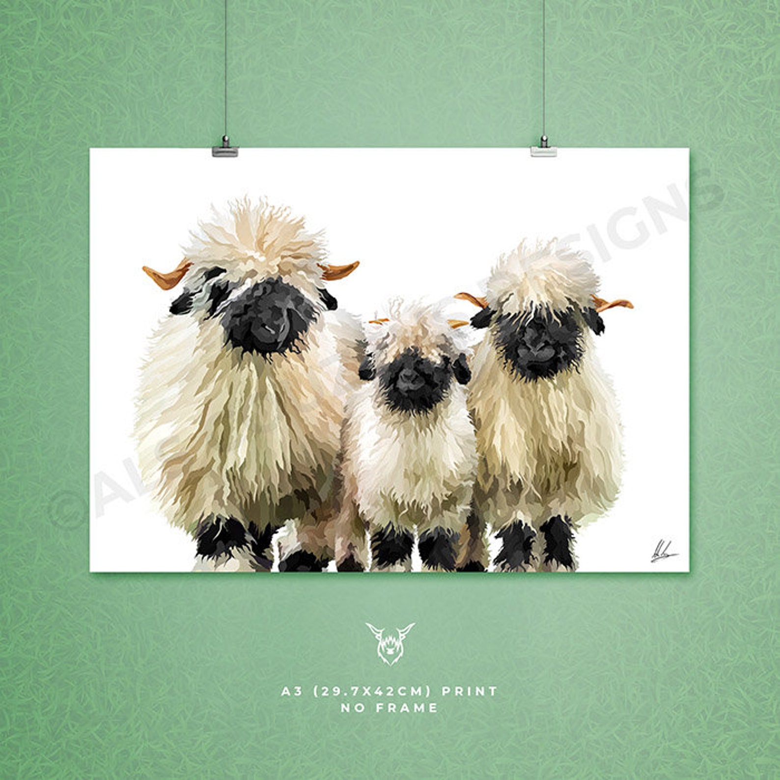 Valais Blacknose Sheep Painting Valais Blacknose Sheep Art Print Sheep ...
