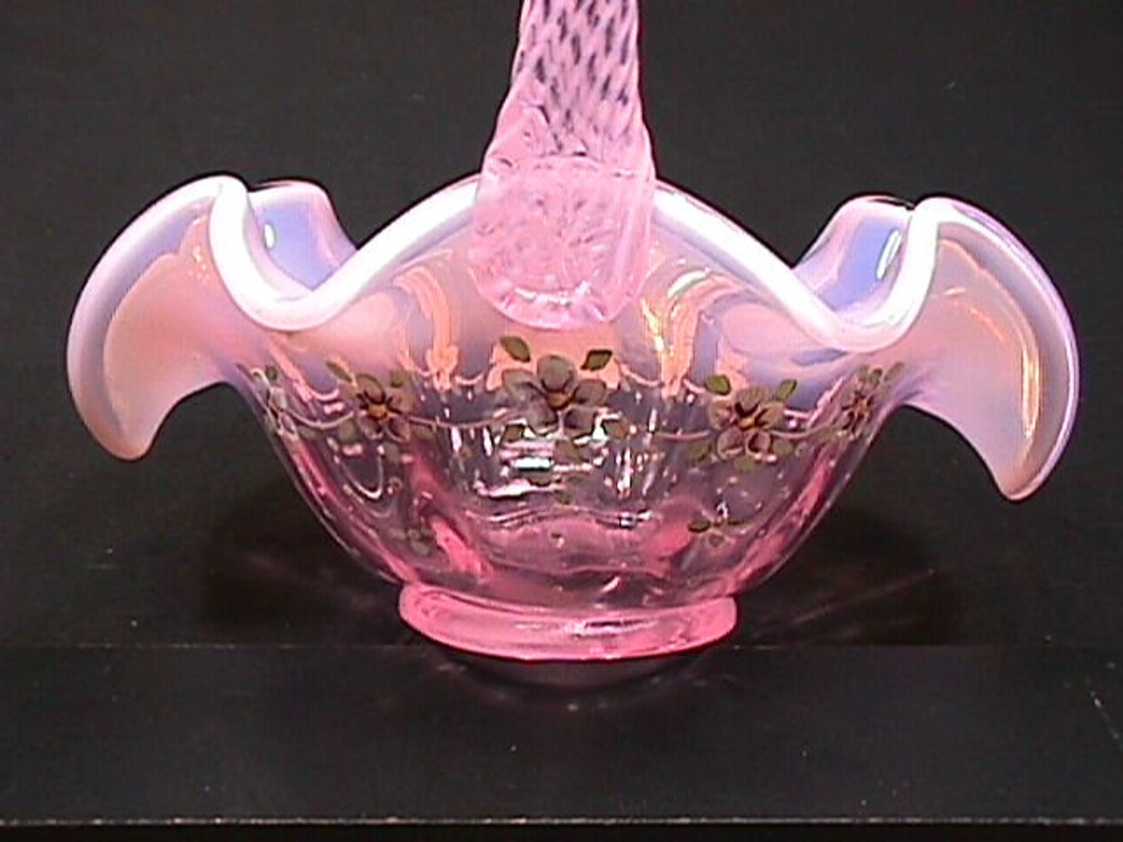 A Vintage Fenton Pink Glass Hand Painted & Signed Basket Ready - Etsy