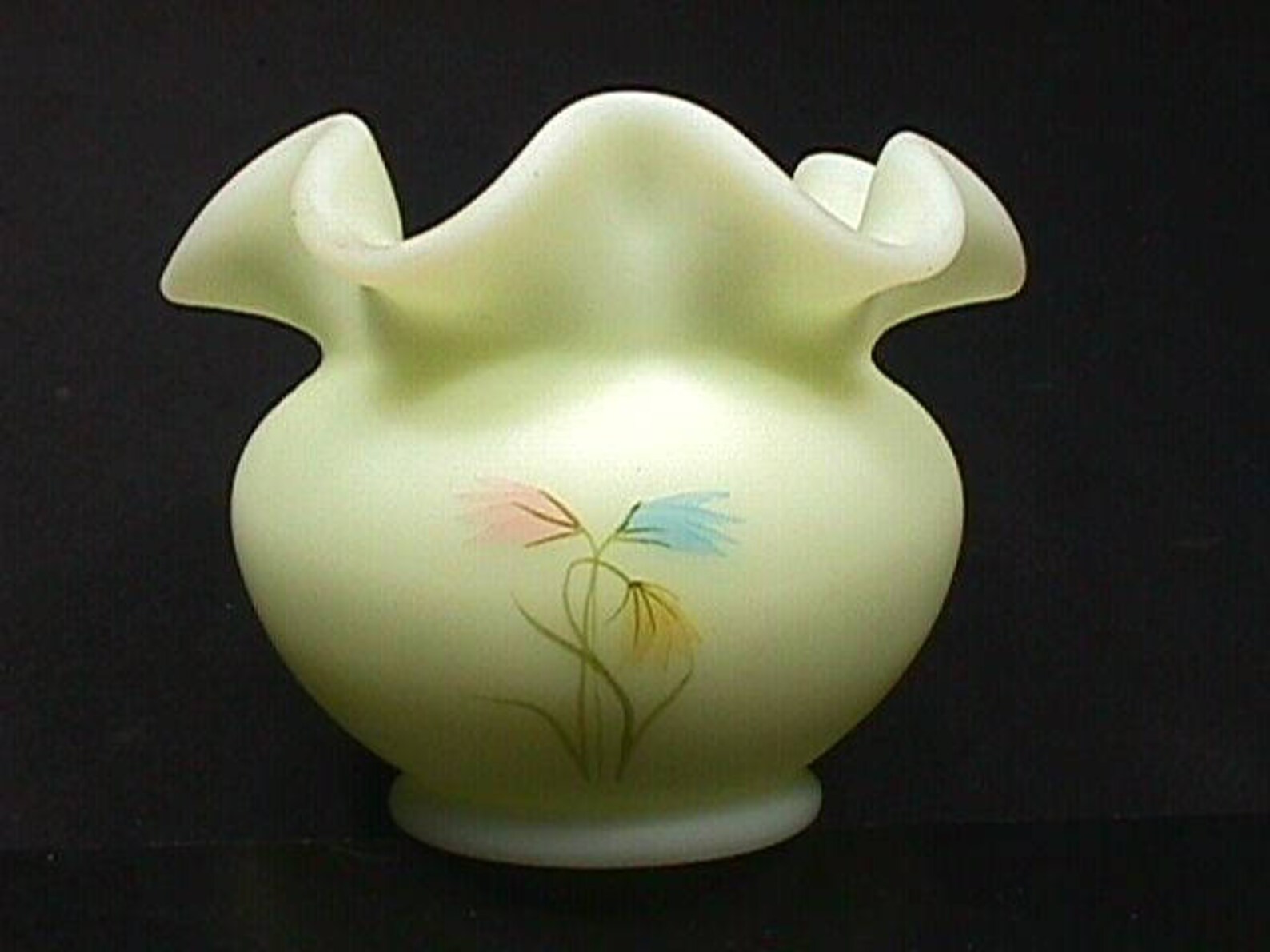 A Vintage Fenton Hand Painted & Signed Satin Glass Ruffled - Etsy