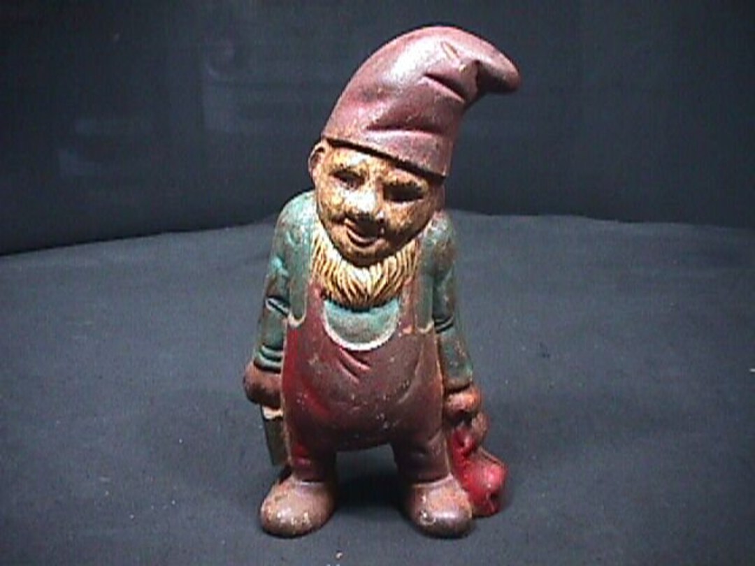 An Antique & All Original Cast Iron Gnome Bank Ready to Use or Collect ...