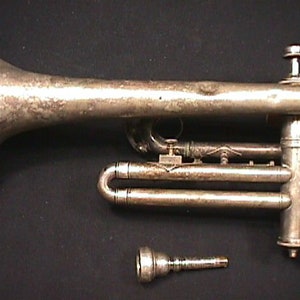 Antique Concertone Shepard's Curl Silver Cornet in It's Original Tired ...