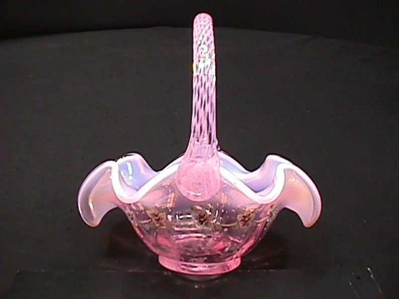 A Vintage Fenton Pink Glass Hand Painted & Signed Basket Ready - Etsy
