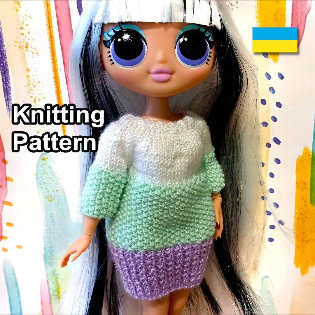 PDF Pattern Knitted Three Color Dress for Dolls. Knitting Tutorial Lol ...