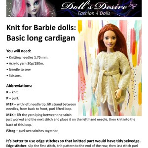 PDF Pattern Knitted Doll Basic Long Cardigan. Instructions Craft Doll's ...