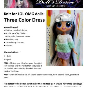 PDF Pattern Knitted Three Color Dress for Dolls. Knitting Tutorial Lol ...