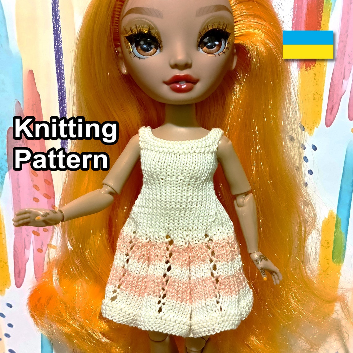 PDF Pattern Knitted Ivory Cocktail Dress for Rainbow Dolls ...