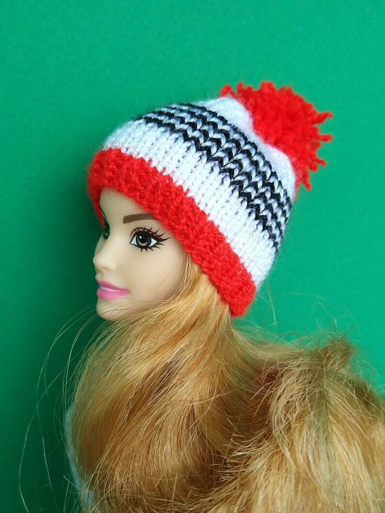 Doll Clothes Striped Hat Barbie Winter Wear Warm Pom Pom Beret Etsy