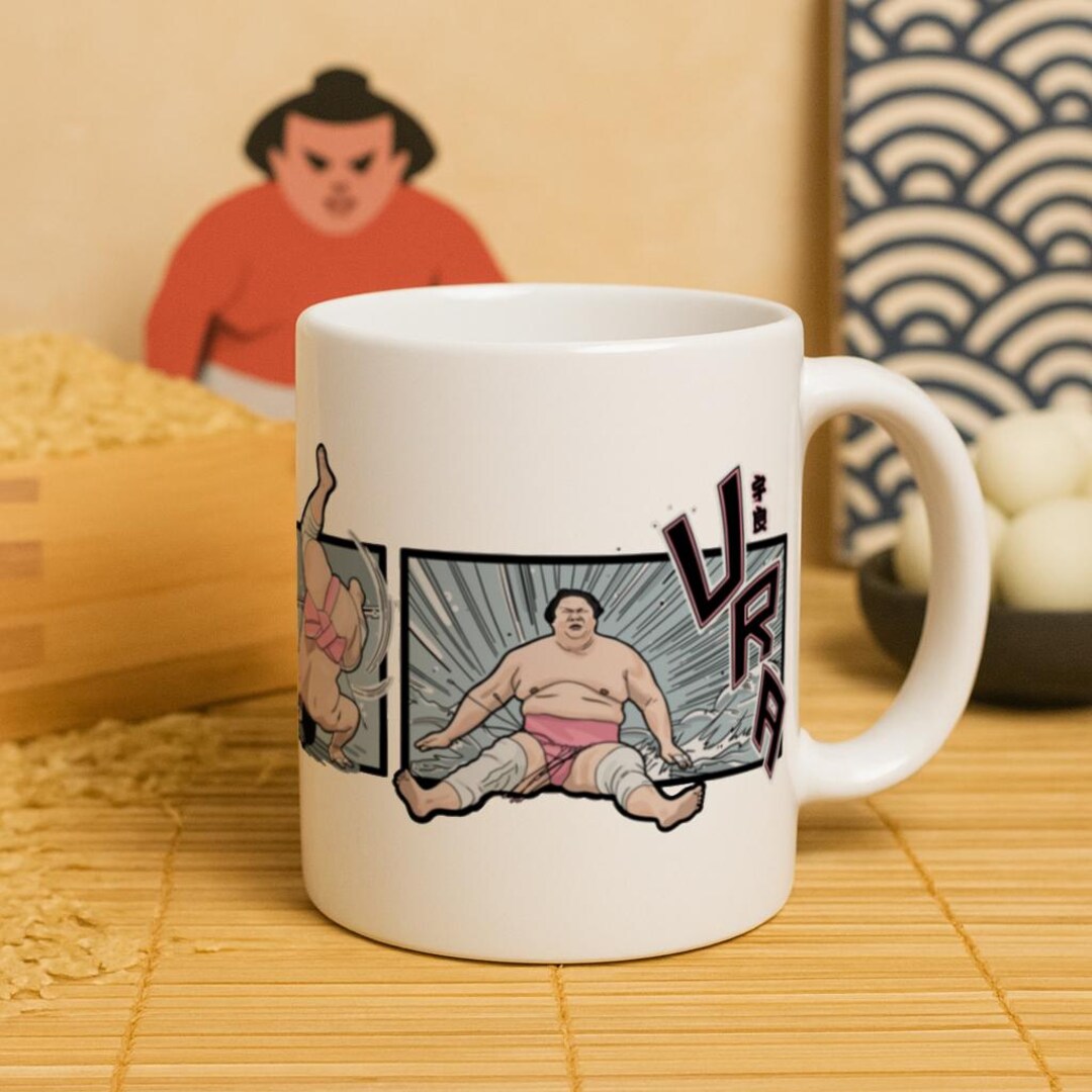 Ura Kazuki - Sumo Ceramic Mug - Hand Drawn Illustration Manga Style ...
