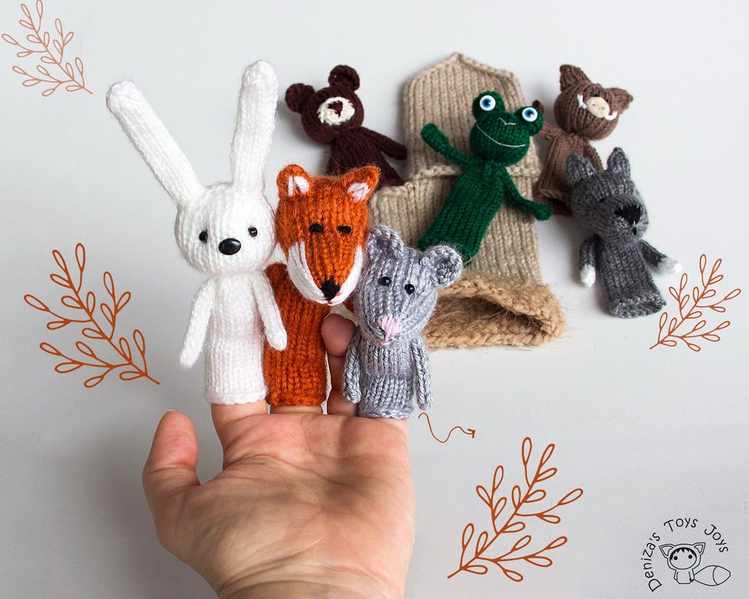 Knitting Round Finger Puppets Pattern Set: 7 Animal Toys (PDF Download ...