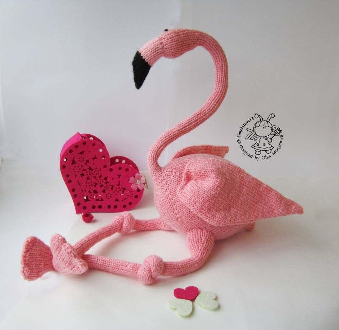 Big Pink Flamingo. Knitting Pattern Knitted Round. Amigurumi Pink ...