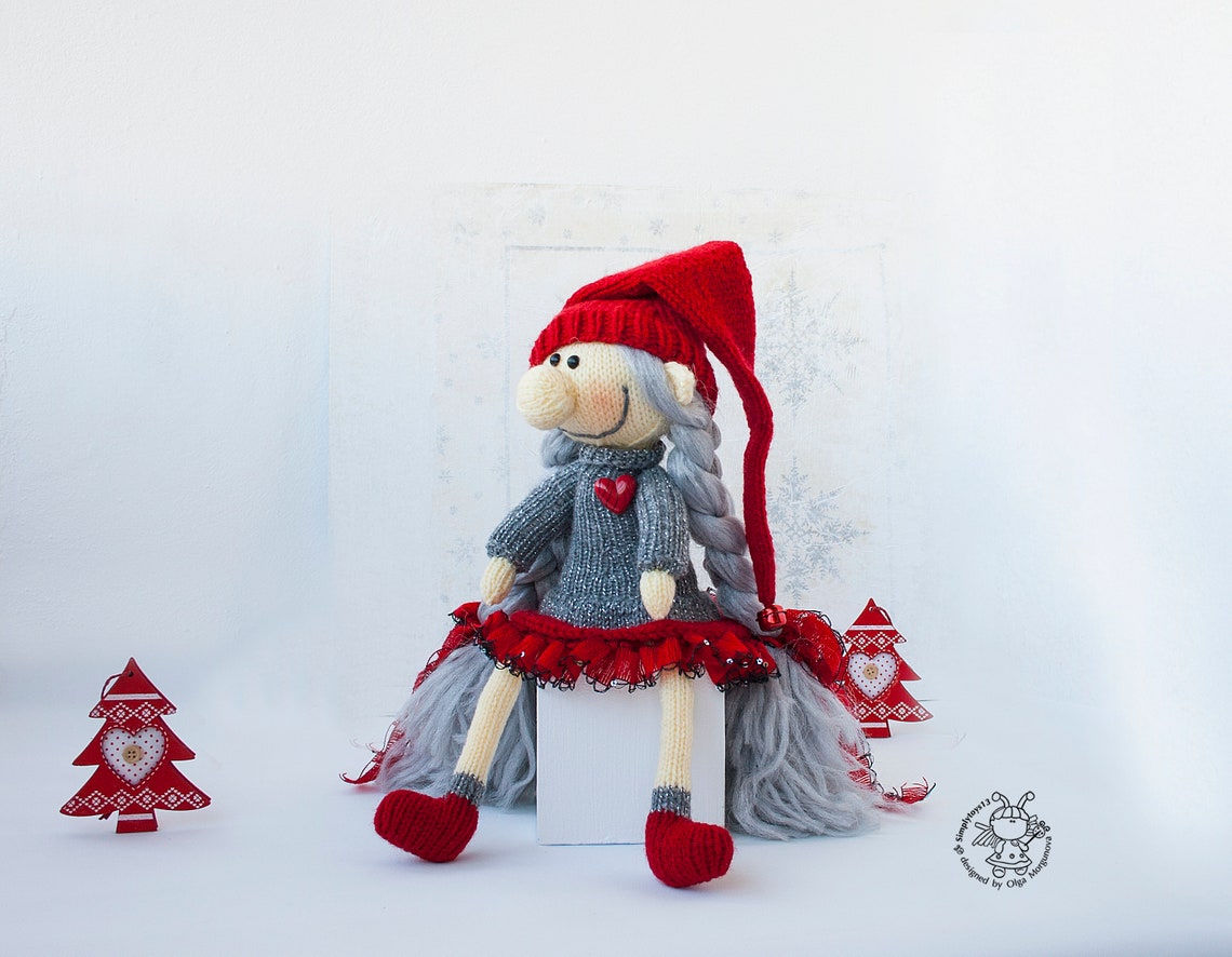 Knitted flat Christmas girl elf doll pattern Naughty doll Elf | Etsy