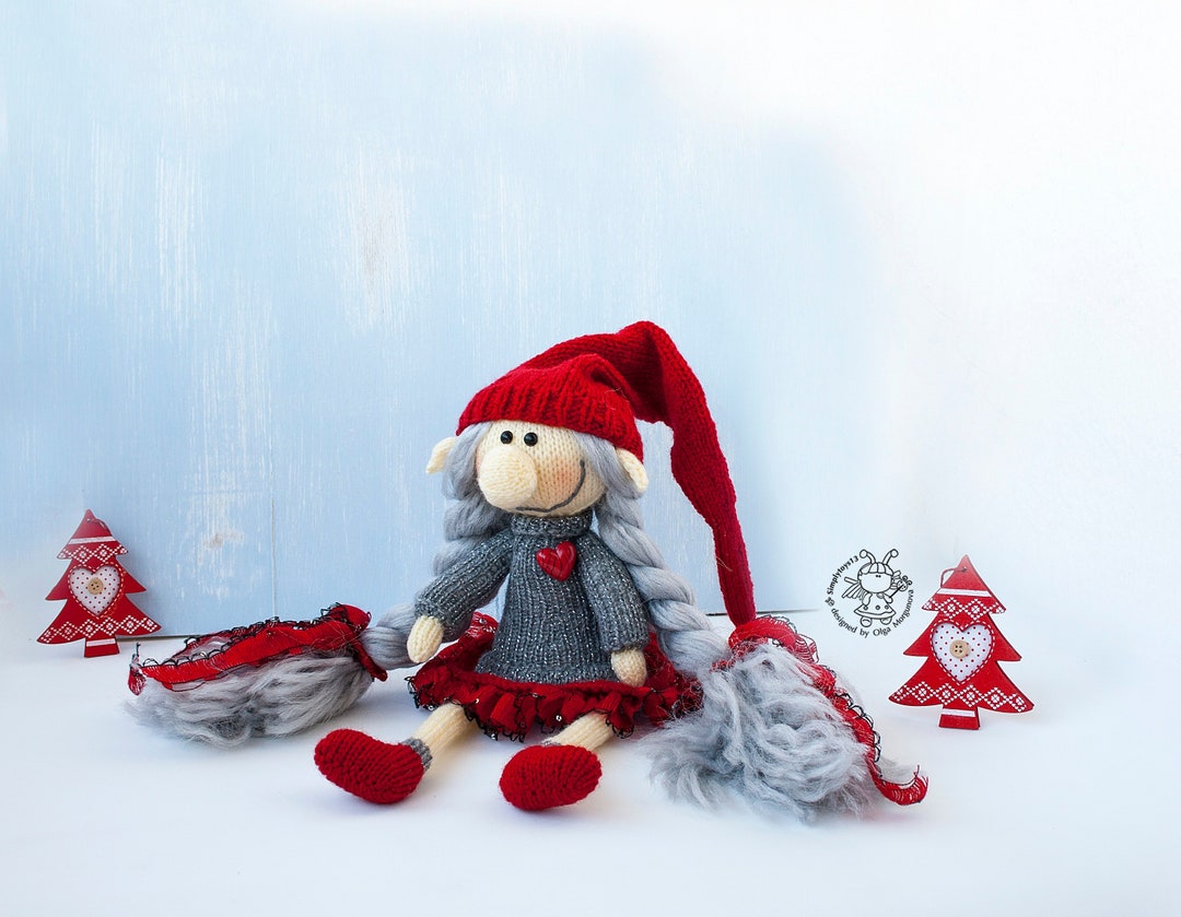 Knitted Flat Christmas Girl Elf Doll Pattern Naughty Doll Elf Pattern ...