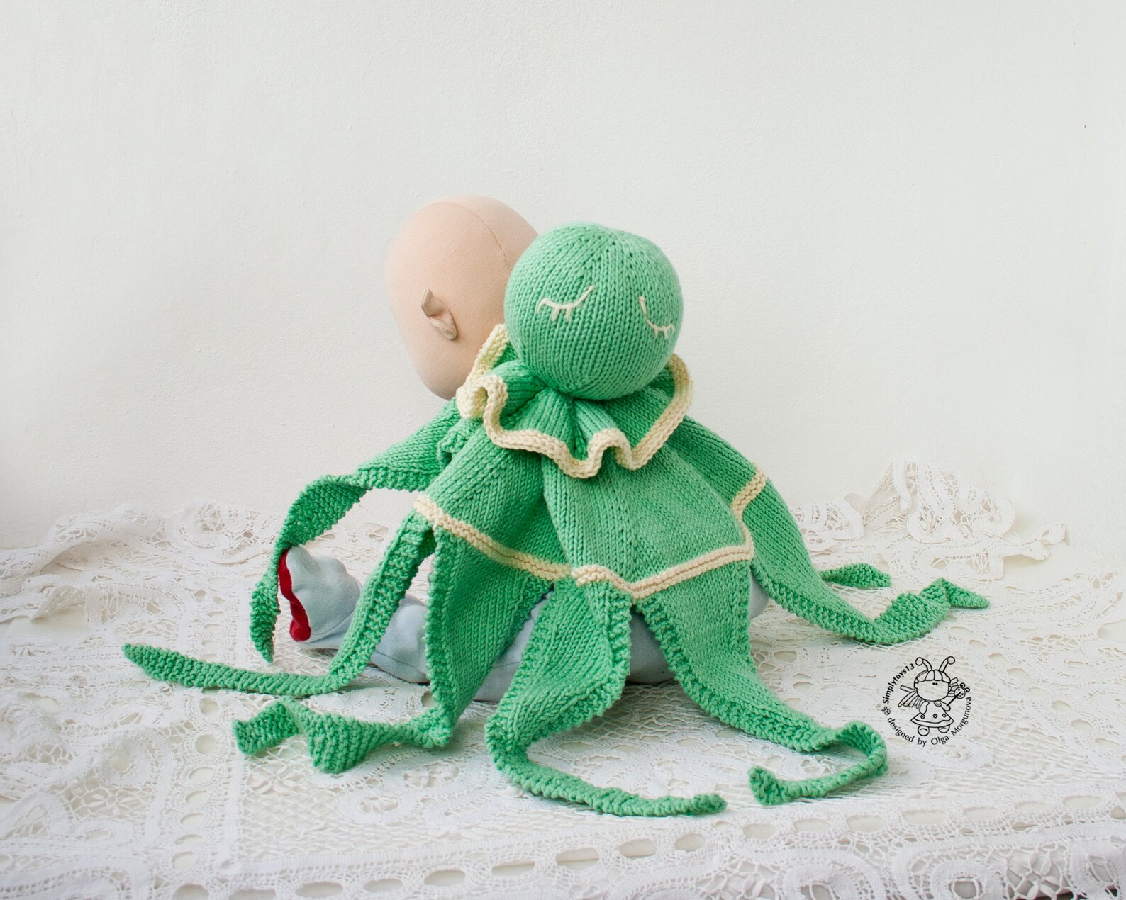 Knitted Flat Octopus Toy Baby Lace Blanket. Amigurumi Octopus. | Etsy