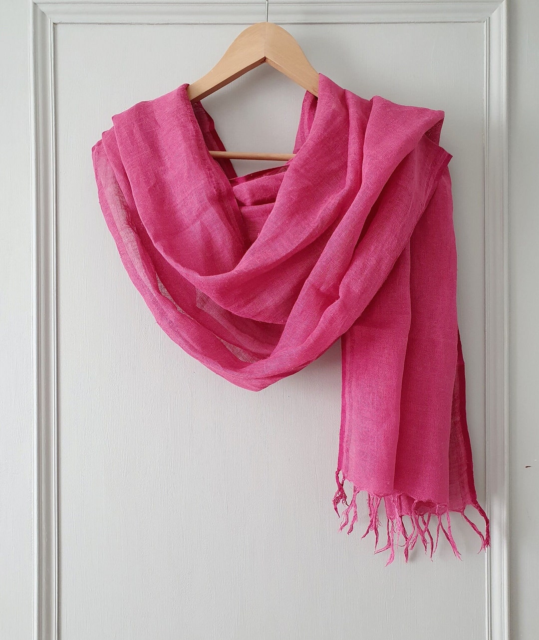 Bright Pink Linen Scarf for Women Lightweight Scarf Handmade Ladies ...