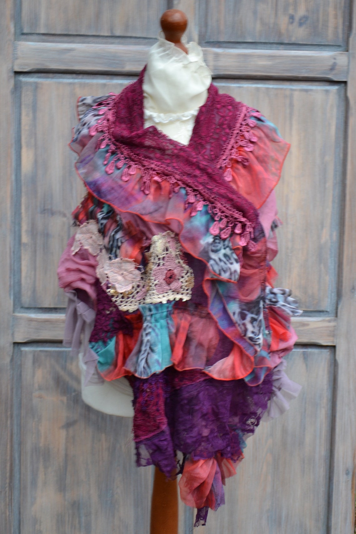 Scarf Wearable Art Scarf Gypsy Bohemian Fairy Scarf Shabby Chic Vintage ...