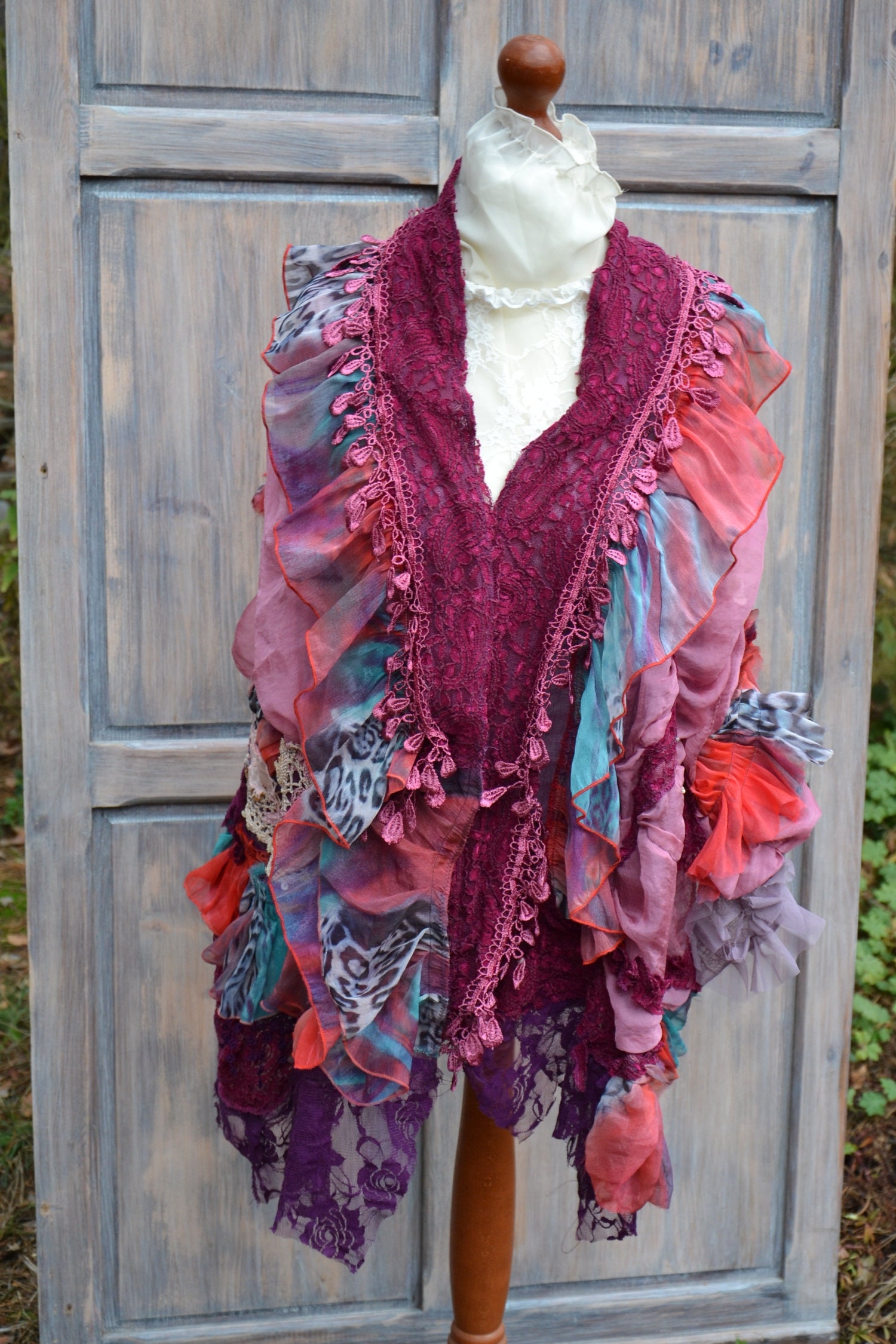 Scarf Wearable Art Scarf Gypsy Bohemian Fairy Scarf Shabby Chic Vintage ...