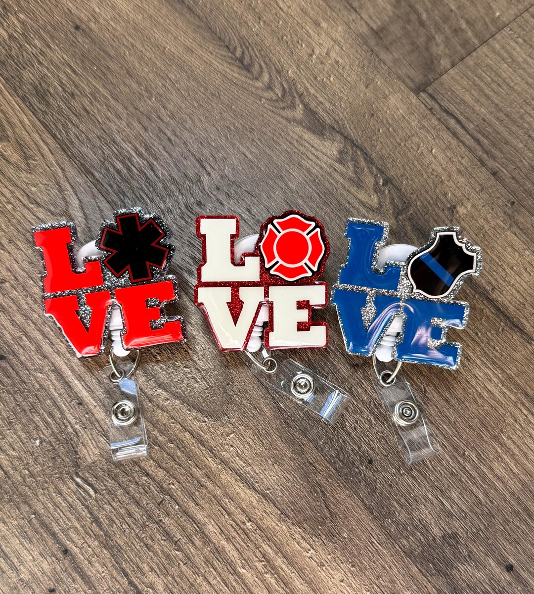 First Responder Love Badge Reel | EMT Badge Reel | Glitter Badge Reel ...