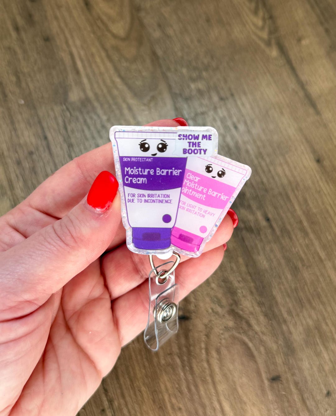 Show Me the Booty Barrier Cream Badge Reels Funny Badge Reel Glitter ...