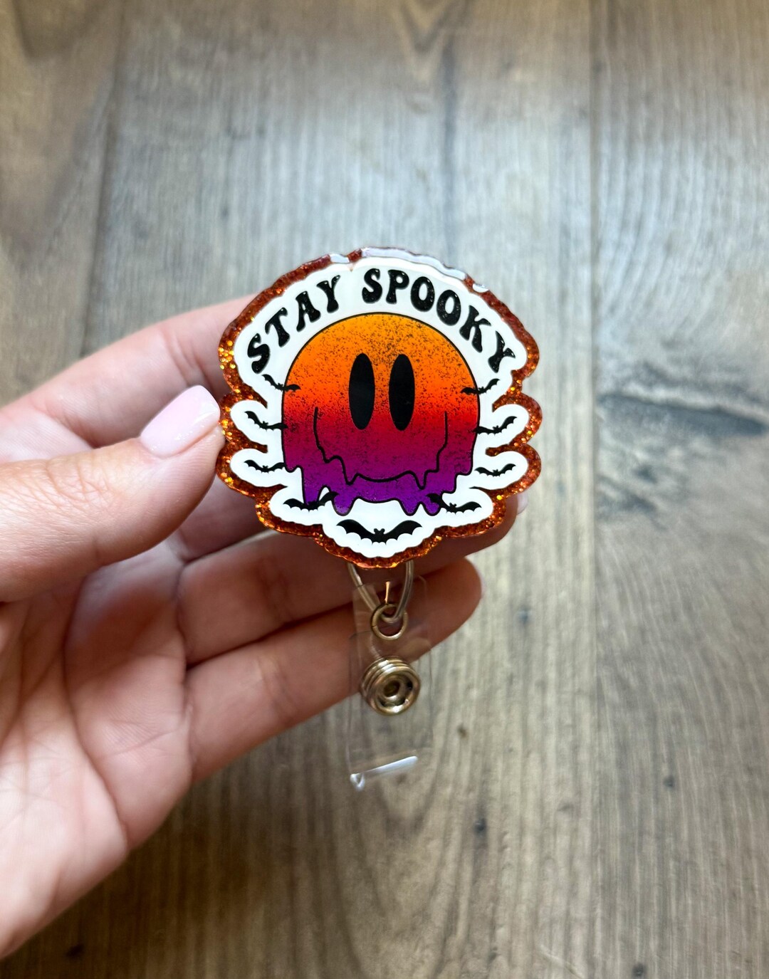 Stay Spooky Halloween Smiley Face Badge Reel | Nursing Badge Reel ...