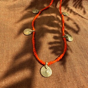 Gold Coin Necklace, Orange Coin Beaded Necklace - Etsy