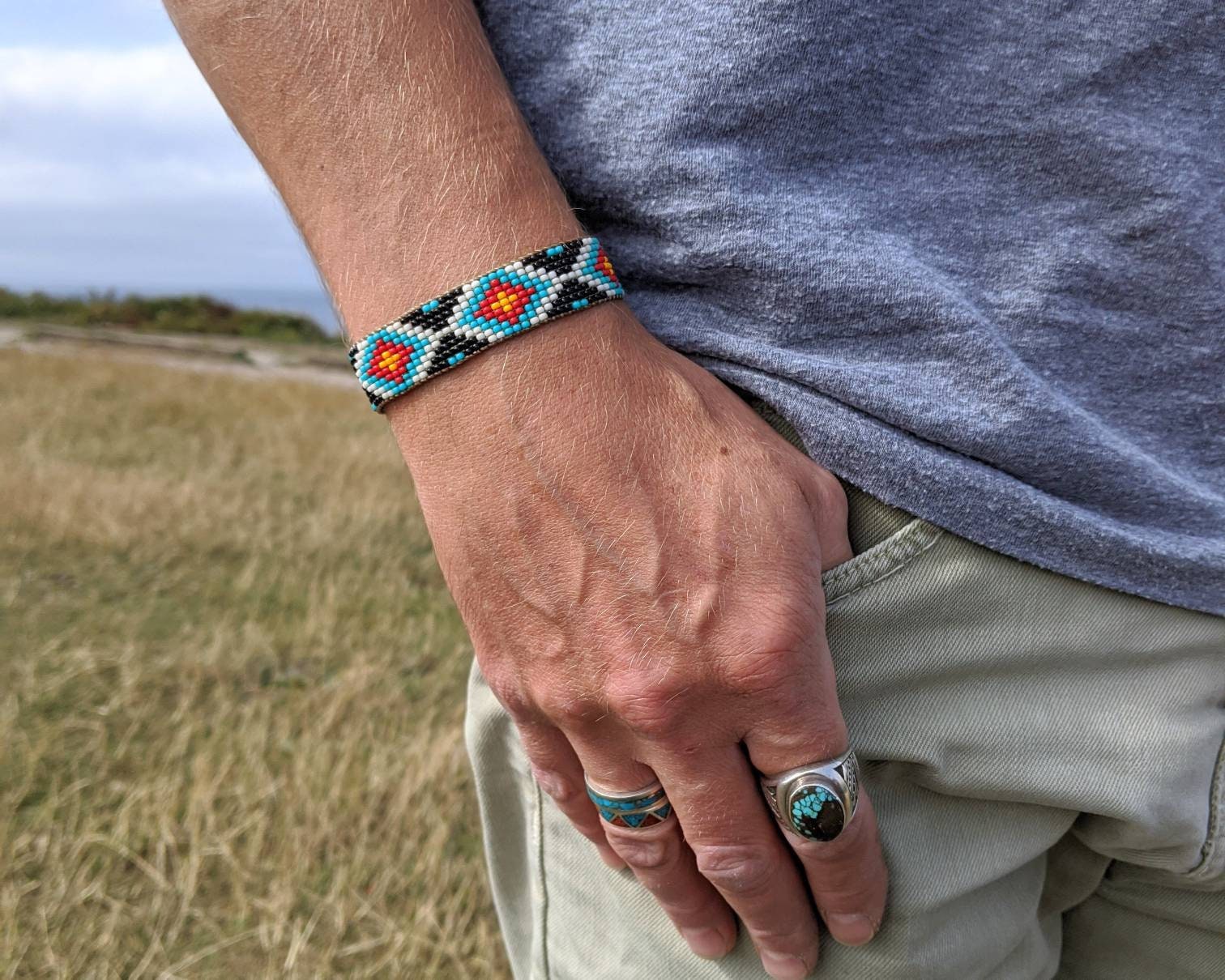 Mens Navajo Southwestern Native American Beaded Bracelet - Etsy