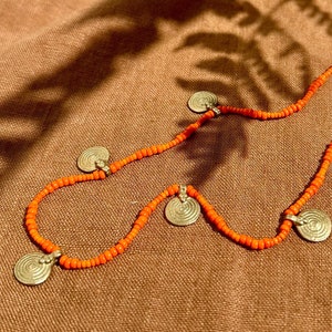 Gold Coin Necklace, Orange Coin Beaded Necklace - Etsy