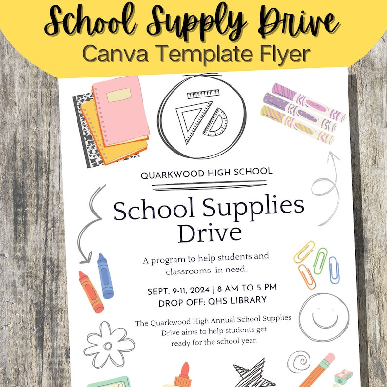 School Supply Drive Flyer Template – Editable Canva Design | 2-page 8 ...