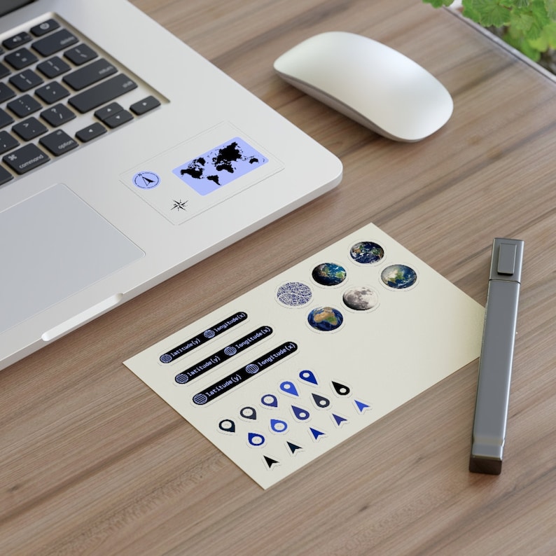GIS Basics Sticker Sheet - Latitude/longitude, North Arrow - (blue) 6x4 ...