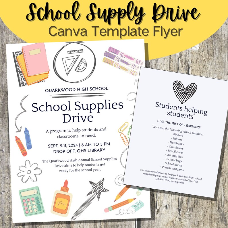 School Supply Drive Flyer Template – Editable Canva Design | 2-page 8 ...