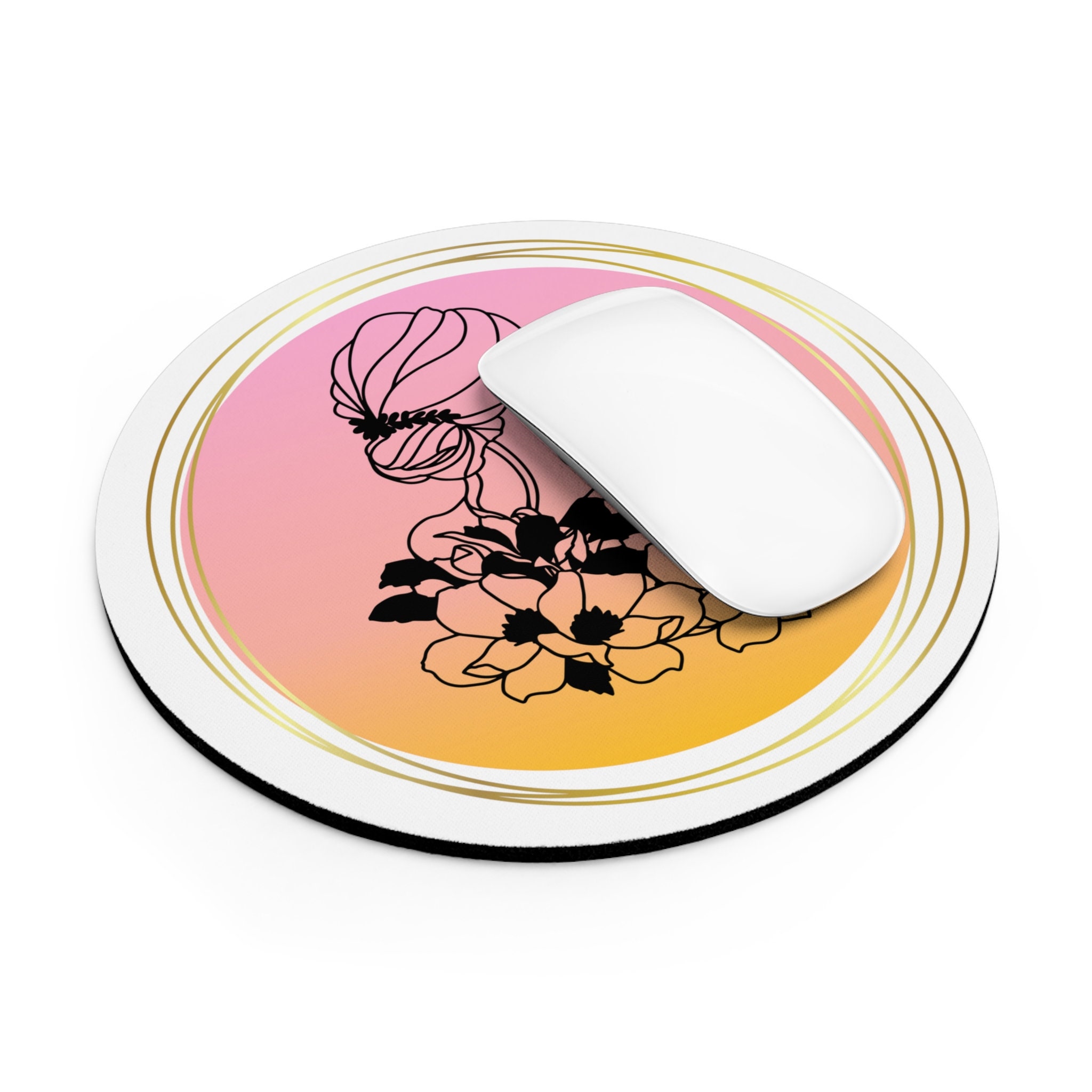 Gorgeous Feminine Line Art Circular Mouse Pad - White Background - Etsy