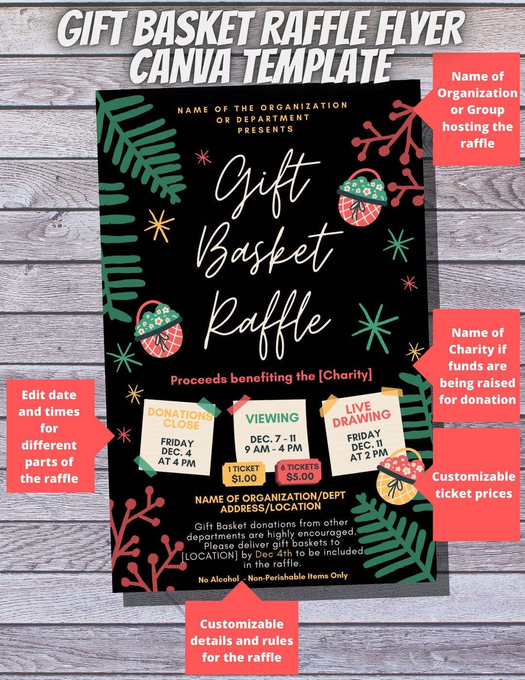 Canva Digital Template for a Gift Basket Raffle - 5.5"x8" - Etsy