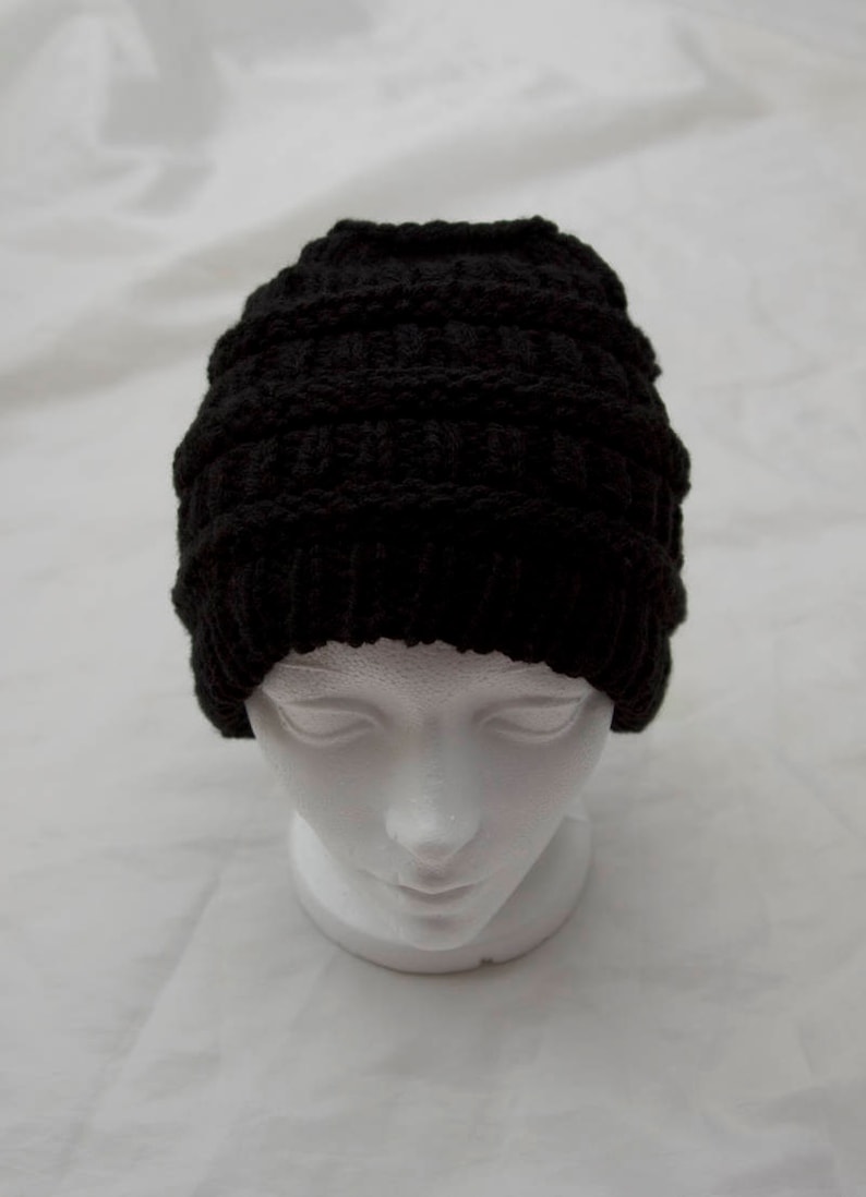 Messy Bun Hat Ponytail Hat Hole Hat Bun Beanie Hat Knitted - Etsy