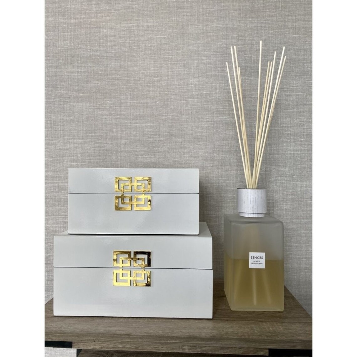 Set of 2 White Storage Boxes White & Gold Decorative Box Set | Etsy