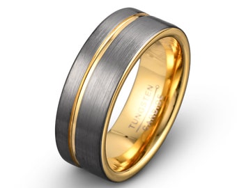 Yellow Gold Tungsten Ring Mens Wedding Band 8mm | Etsy
