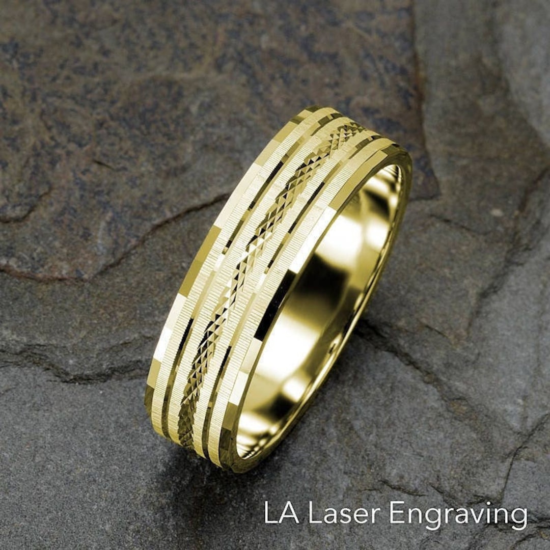 Mens Wedding Band, Solid Gold Mens Ring, 6mm Ring, 14k Yellow Gold Band ...