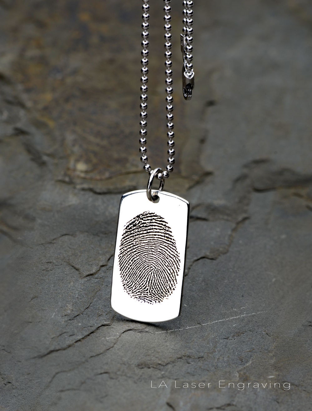 Mens Sterling Silver Dog Tag Fingerprint Engraved | Etsy