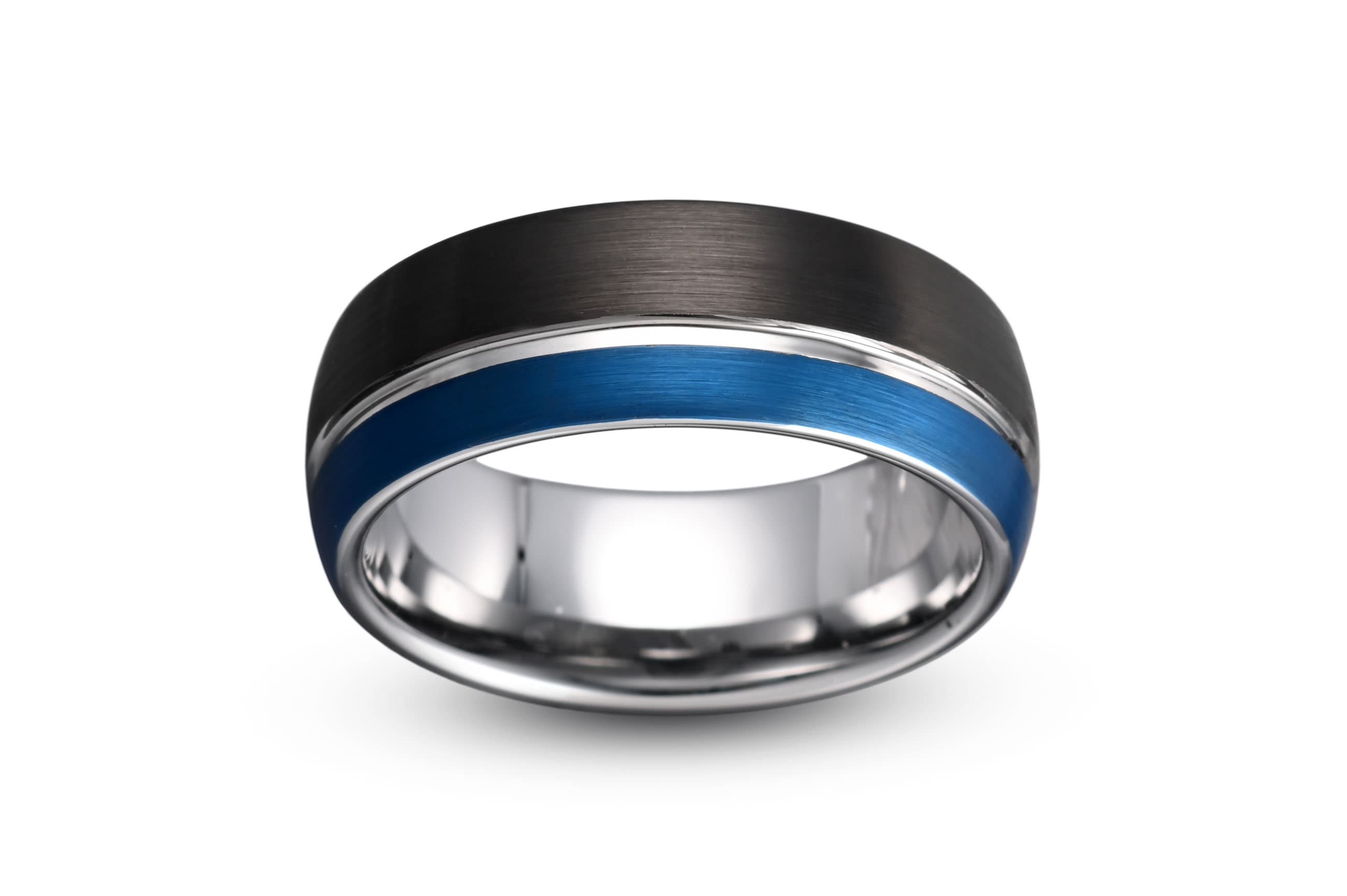 Blue Tungsten Ring Mens Wedding Band Black Two Tone Ring - Etsy