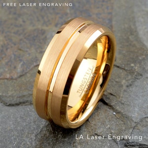 Yellow Gold Tungsten Ring Mens Wedding Band 8mm - Etsy