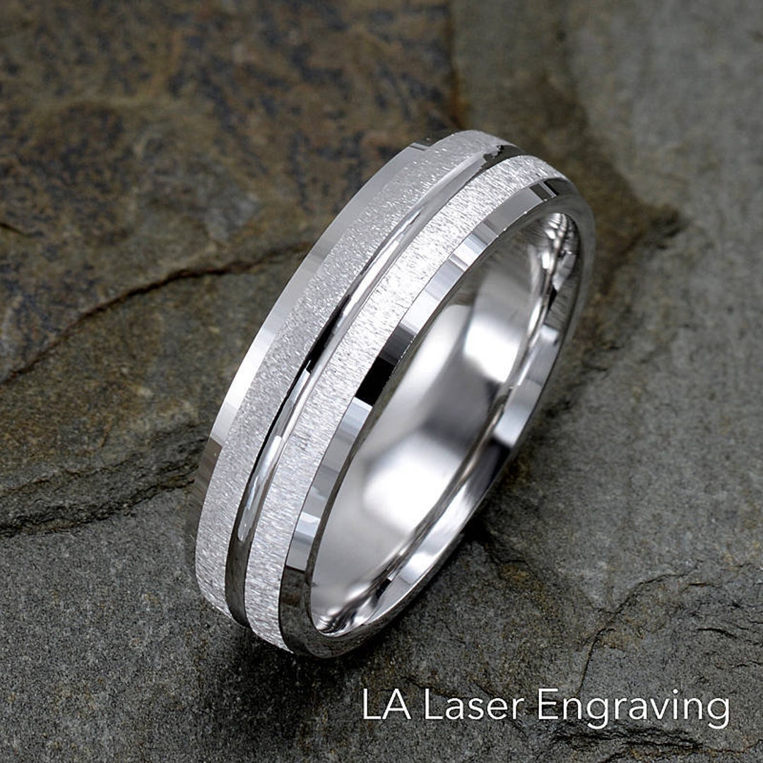 Wedding Band, Mens Wedding Ring, 14K White Gold Ring, Brushed Wedding ...