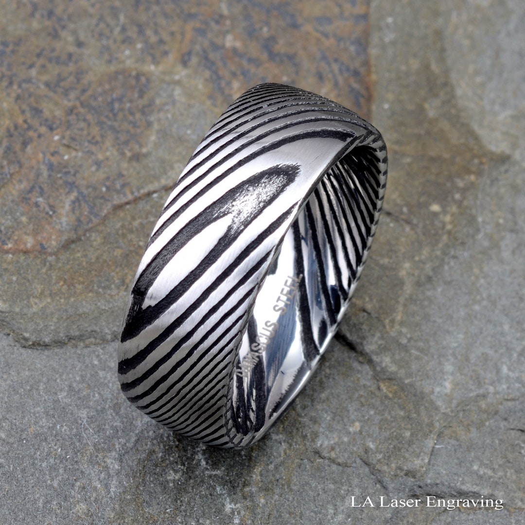 Damascus Ring Mens Wedding Band Two Tone Damascus Steel Ring - Etsy