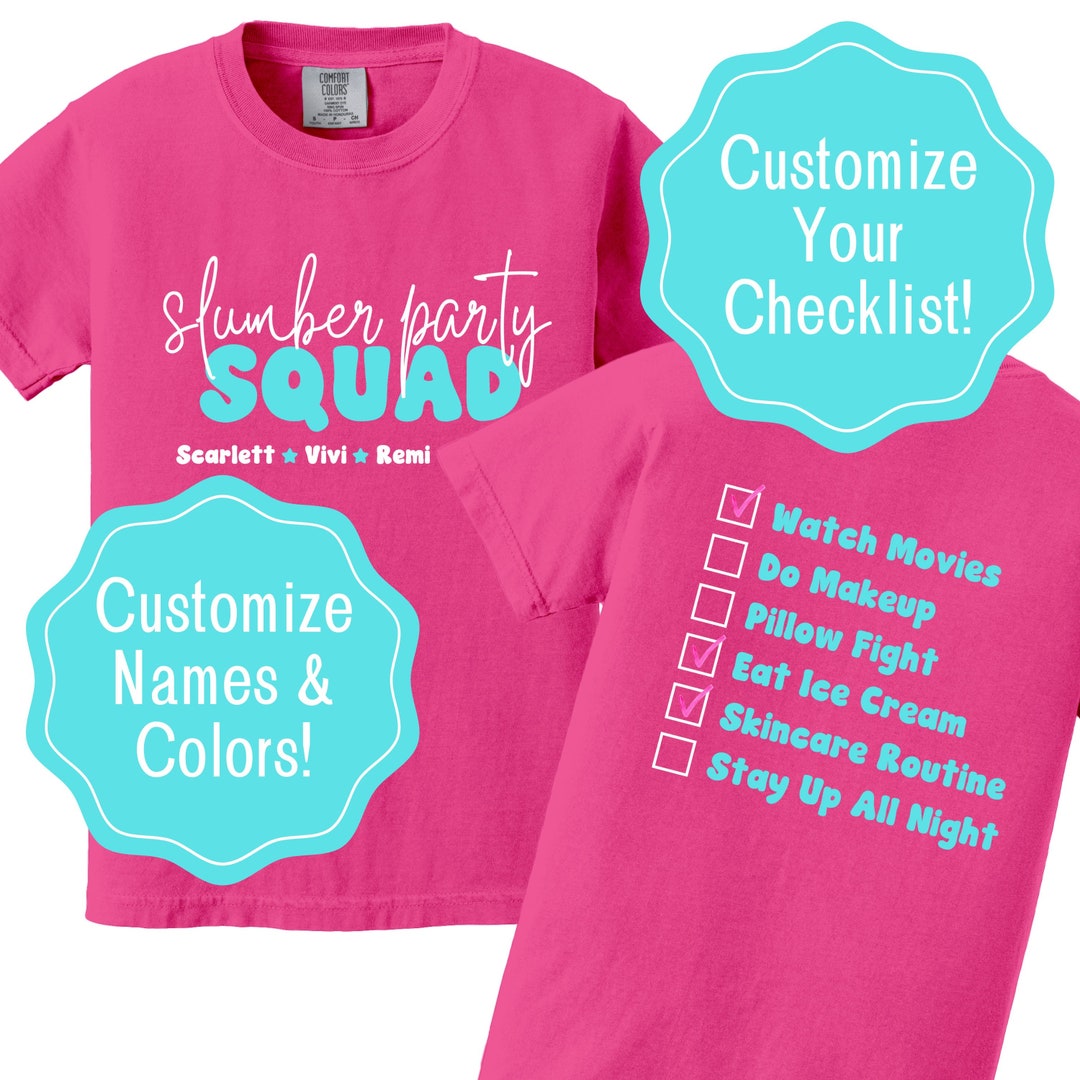 Custom Slumber Party Shirt With Names and Checklist Slumber Party Squad ...