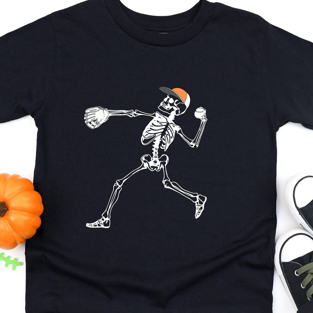 Baseball Skeleton Halloween Shirt for Boys Fall Baseball Tee Skeleton ...