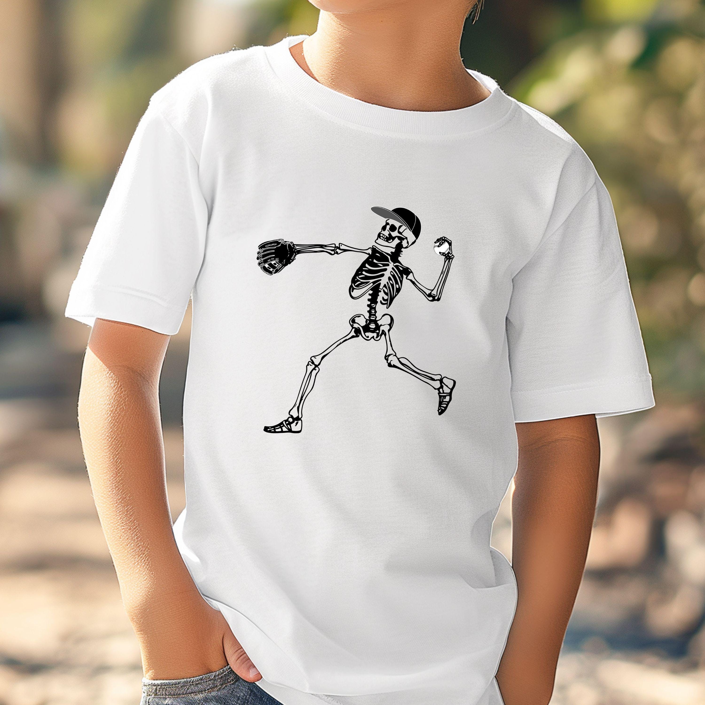 Baseball Skeleton Halloween Shirt for Boys Fall Baseball Tee Skeleton ...