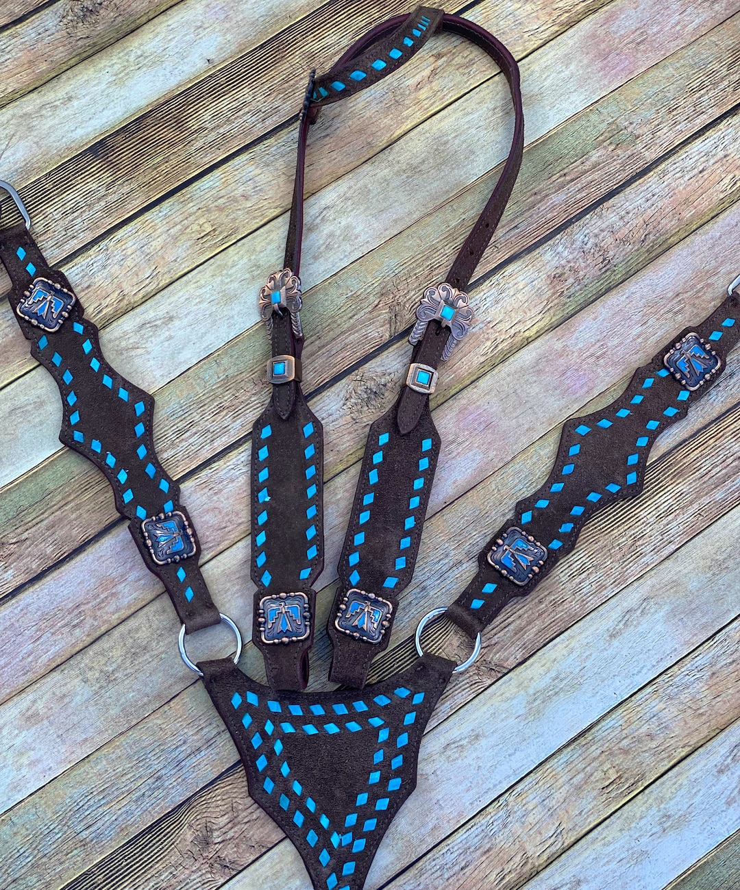 Roughout With Turquoise Buckstitch Cob Size Tack Set - Etsy