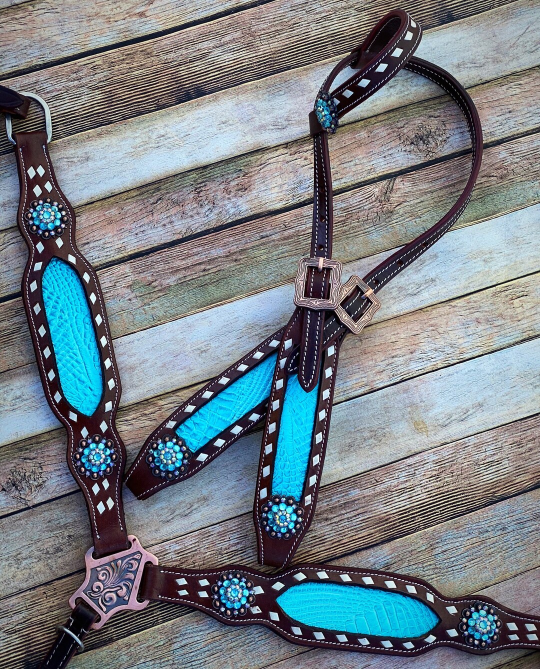 Turquoise Gator Inlay Cob Size Tack Set - Etsy